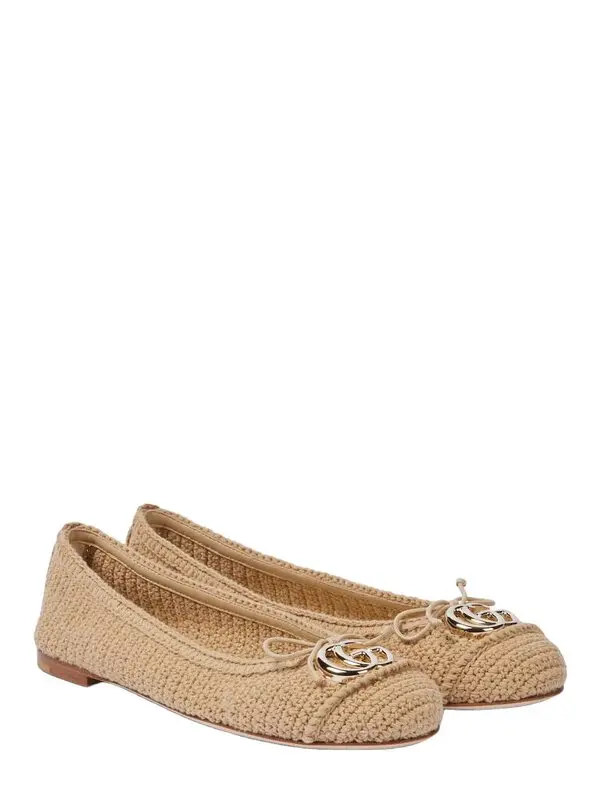 Gucci Marmont Gg Crochet Ballet Flats - Beige