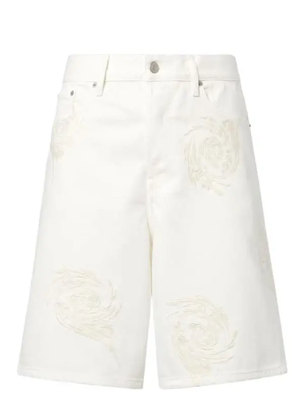 Dries Van Noten Embroidered Denim Bermuda Shorts - White