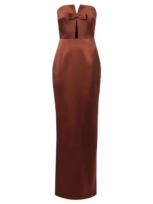 THE NEW ARRIVALS ILKYAZ OZEL Holly Bow-detail Satin Gown - Brown