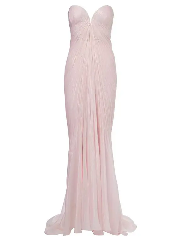 MARIA LUCIA HOHAN Meilien Pleated Silk-blend Chiffon Gown - Pink
