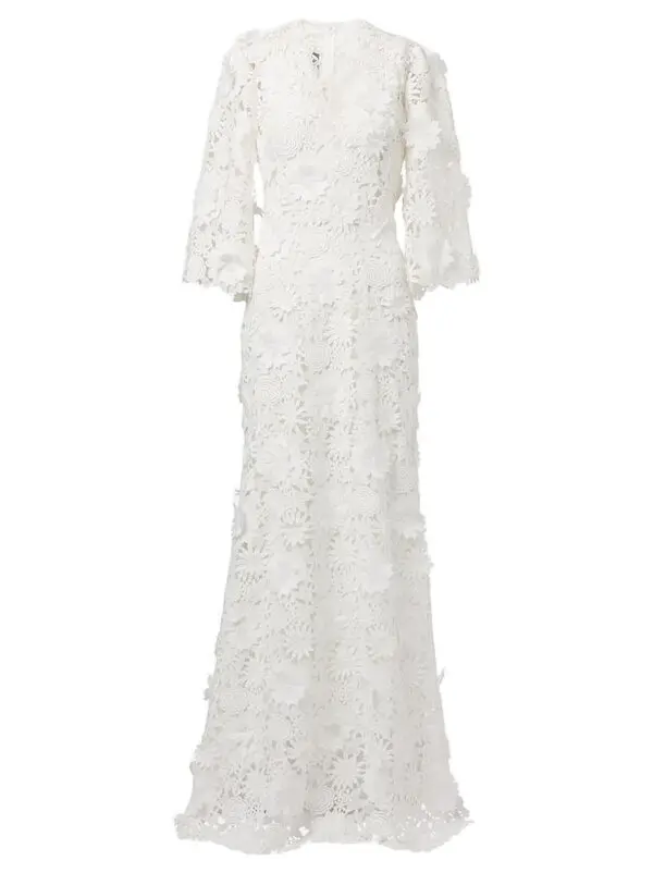 Monique Lhuillier Floral Lace Gown - White