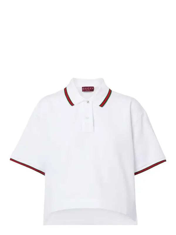 Gucci Web Stripe Cropped Polo Shirt - White