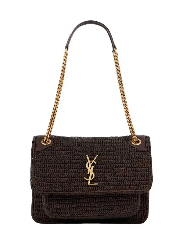 Saint Laurent Niki Medium Raffia Shoulder Bag - Brown