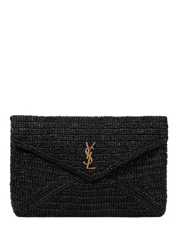 Saint Laurent Cassandre Large Raffia Pouch - Black