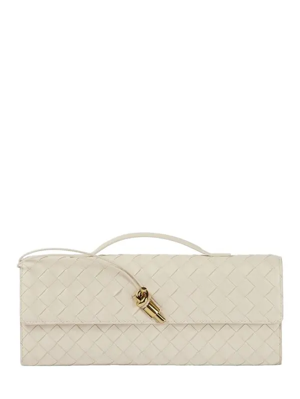 Bottega Veneta Andiamo Intrecciato Leather Clutch - White