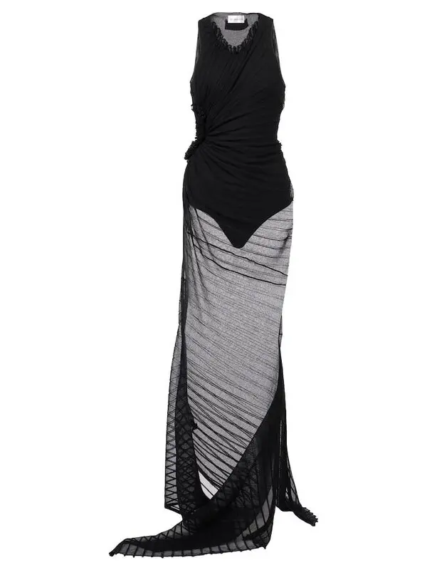 Victoria Beckham Gathered Sheer Tulle Maxi Dress - Black