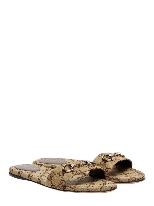 Gucci Horsebit Gg Canvas Slides - Multicoloured