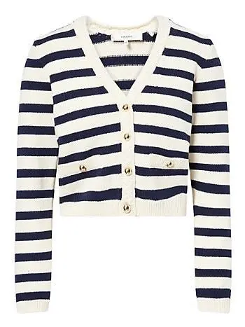 FRAME Harbor Stripe-print Knitted Cotton-blend Cardigan - Navy Multi