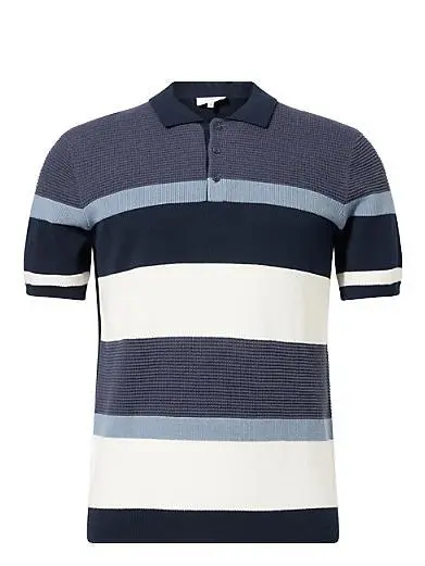 ARNE Calle Striped Cotton-knit Polo Shirt - Navy