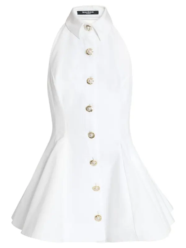 Balmain Halter Poplin Fit-and-flare Mini Shirtdress - White