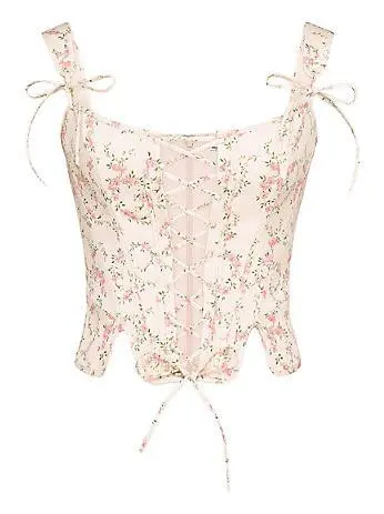 House Of Cb Callie Lace-up Corset Top - Cream Vintage