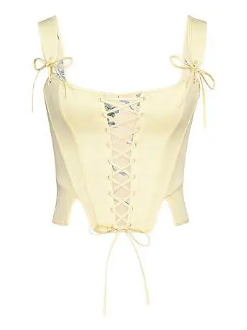 House Of Cb Callie Lace-up Corset Top - Lemon Rose Print