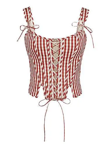 House Of Cb Callie Lace-up Corset Top - Red