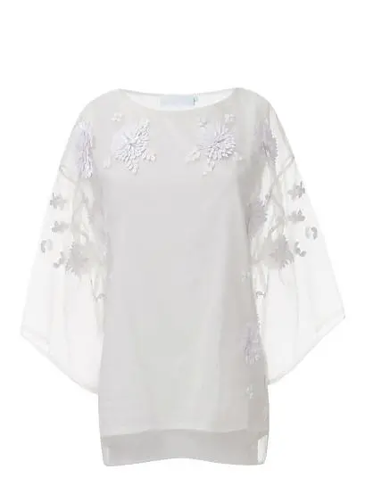 LEEM Floral-embellished Mesh Top - White