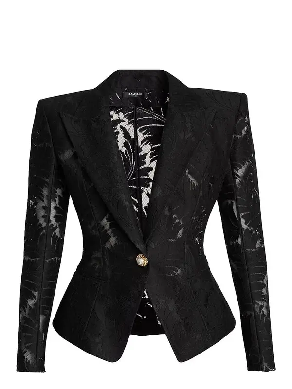 Balmain Single-breasted Fitted Lace Jacket - Black