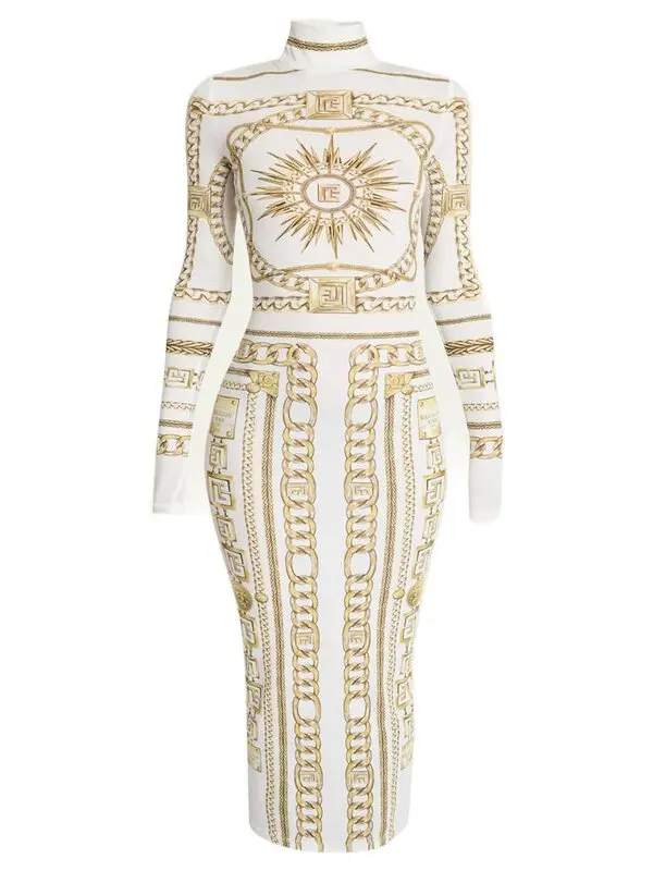 Balmain Printed Body-con Dress - Whitegold