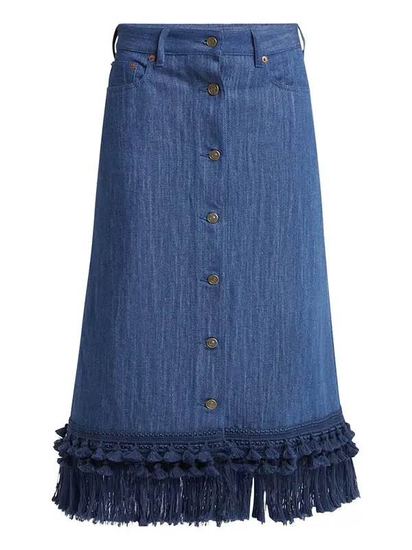 Valentino Garavani Long Skirt With Tassel Hem - Denim