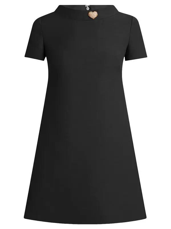 Valentino Garavani Crepe Couture Crystal Heart Mini Dress - Black