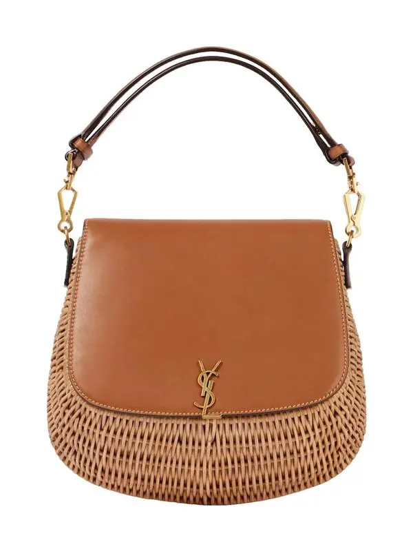 Saint Laurent Voltaire Leather And Wicker Tote - Brown