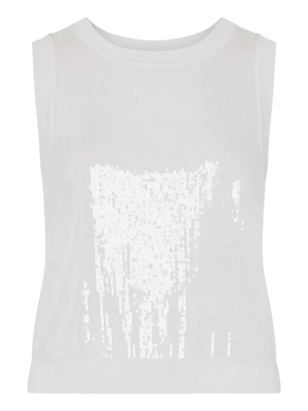 MILLY Sequin Knit Sleeveless Shell Top - Ecru