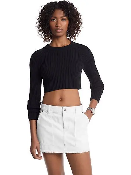 Michael Kors Frayed Denim Mini Skirt - White