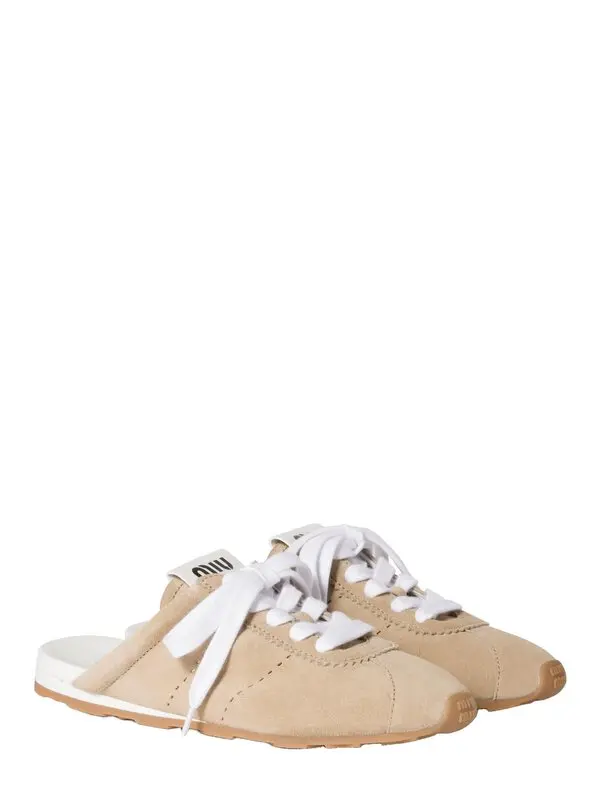 Miu Miu Plume Suede Mules - Desert Beige