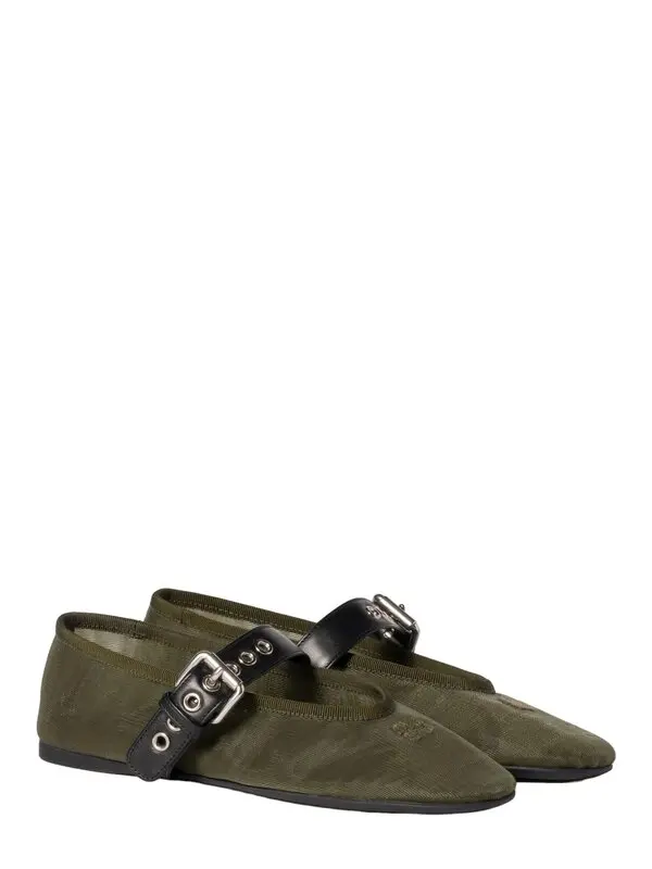 Miu Miu Mesh Ballerinas - Olive Green