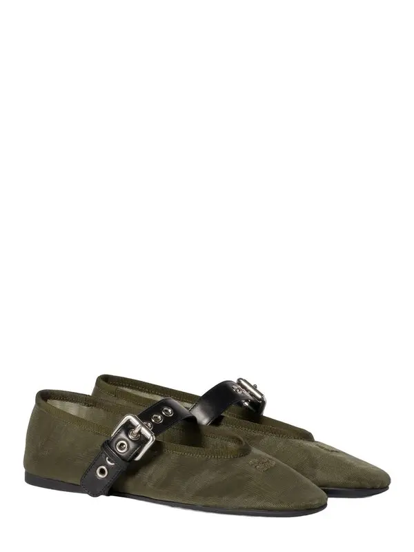 Miu Miu Mesh Ballerinas - Olive Green