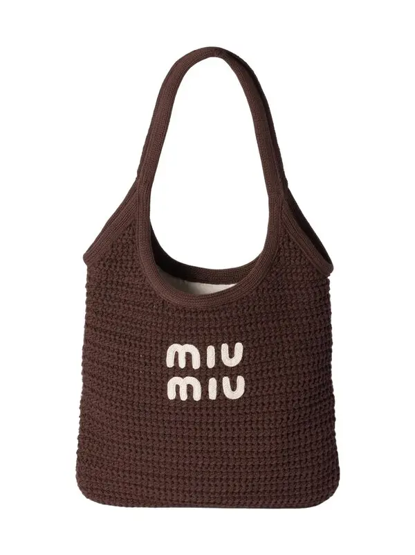 Miu Miu Ivy Raffia-effect Woven Tote Bag - Cocoa/chalk White