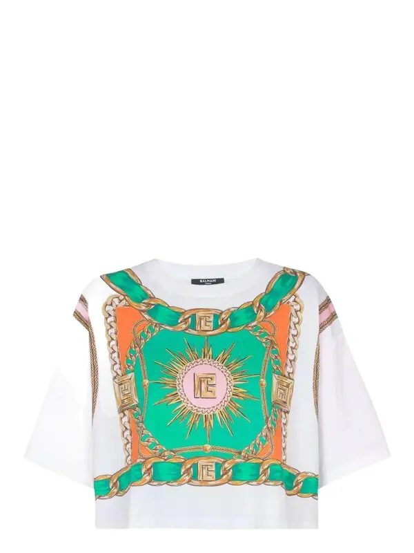 Balmain Foulard-print Cropped T-shirt - White