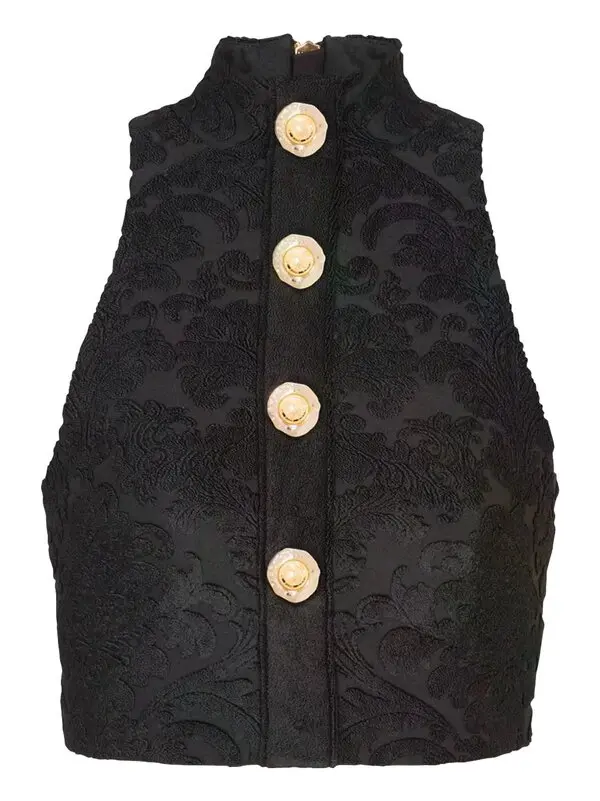 Balmain Baroque-pattern Buttoned Top - Black