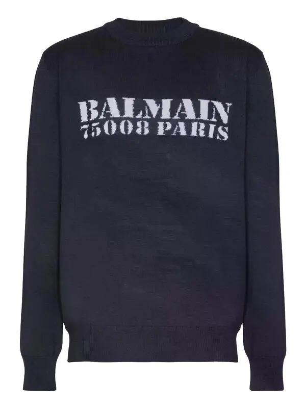 Balmain Logo Intarsia-knit Jumper - Blue