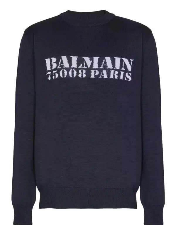 Balmain Logo Intarsia-knit Jumper - Blue