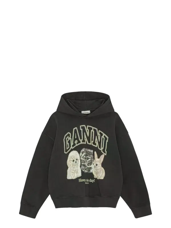 GANNI Logo-print Hoodie - Black