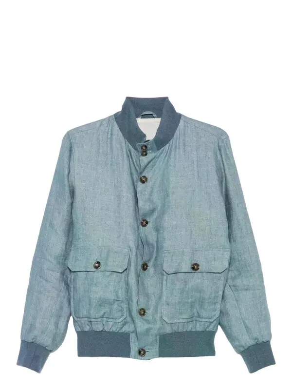 BARBA NAPOLI Linen Bomber Jacket - Blue