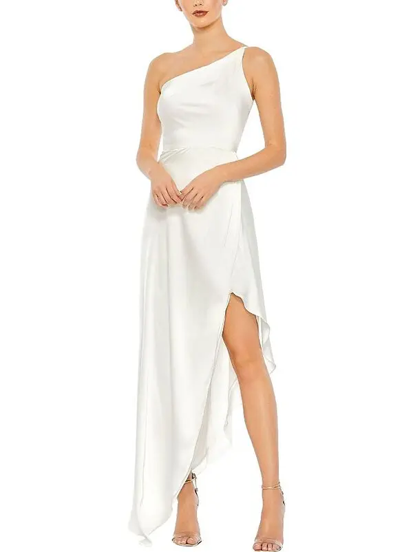 Mac Duggal One-shoulder Hi-low Charmeuse Dress - White