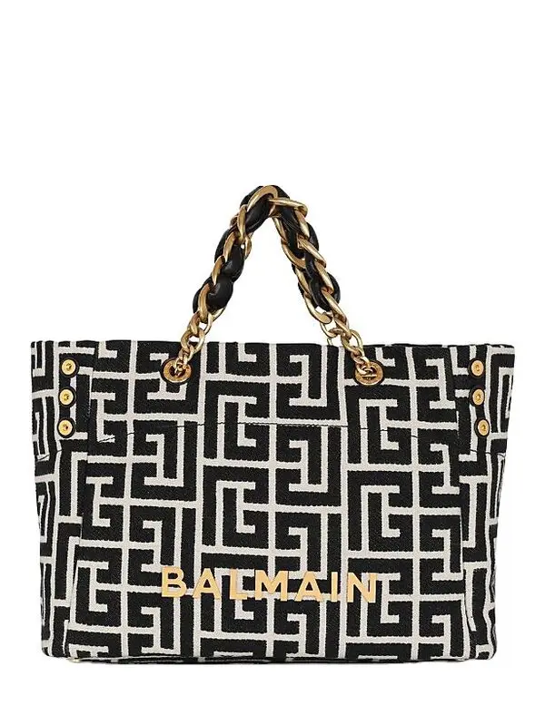 Balmain 1945 Soft Pb-monogrammed Jacquard Canvas Tote Bag - Black