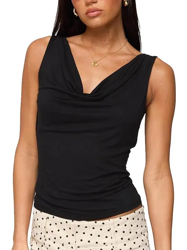 EDIKTED Fiorella Cowl Neck Top - Black