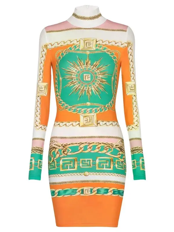 Balmain Graphic-print Bodycon Dress - Orange