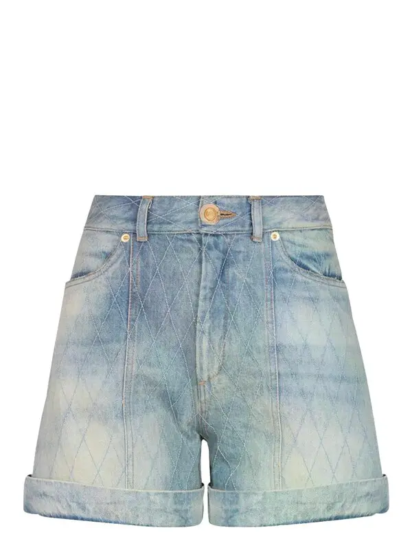 Balmain Diamond Denim Shorts - Blue