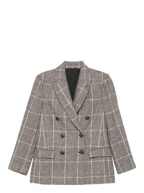 Brunello Cucinelli Checked Double-breasted Jacket - Brown/white