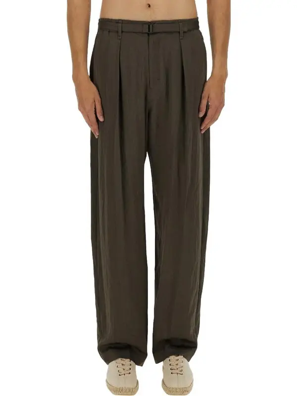 LEMAIRE Relaxed Fit Belted Trousers - Military Green