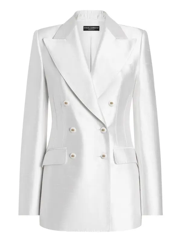 Dolce & Gabbana Double-breasted Shantung Silk Jacket - White