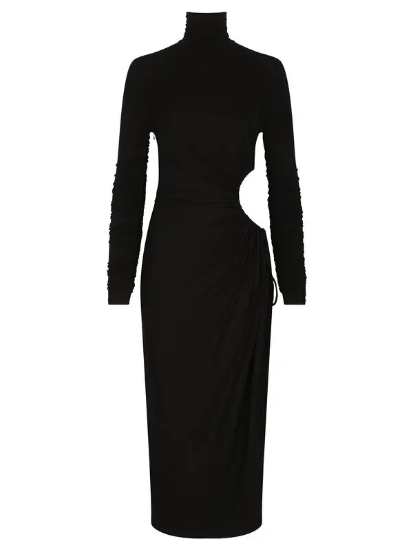 Dolce & Gabbana High-necked Jersey Calf-length Dress With Cut-out - Black