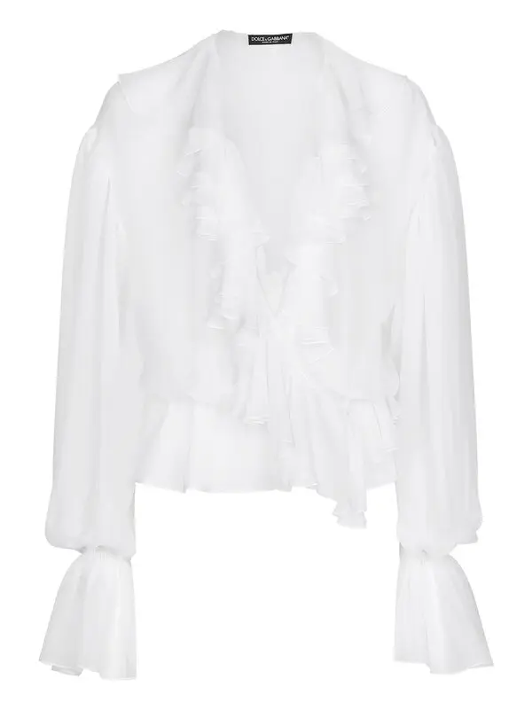 Dolce & Gabbana Silk Chiffon Ruffle Blouse - White