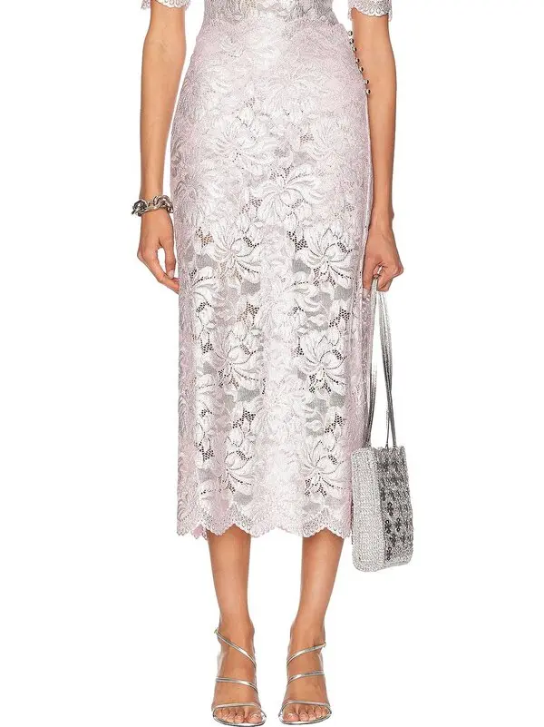 Rabanne Lace Midi Skirt - Powder Pink & Silver
