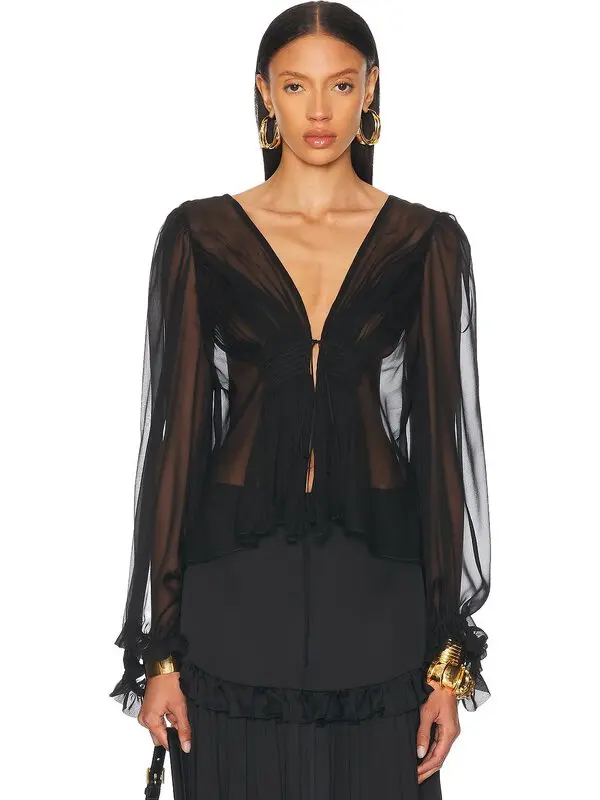 Saint Laurent Sheer Tie Front Blouse - Noir