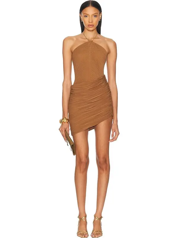 Ronny Kobo Delphine Halterneck Mini Dress - Tobacco