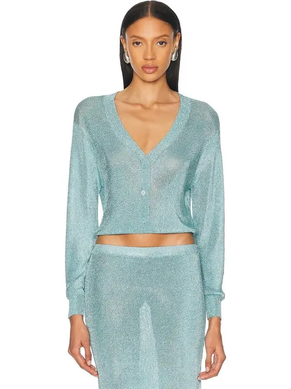 SEROYA Moni Metallic Cardigan Top - Frosted Sea