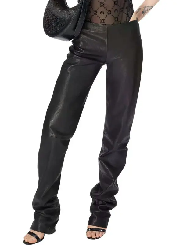 MARINE SERRE Satin-grain Leather Trousers - Black